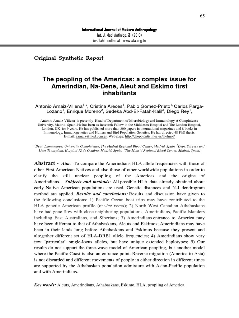 The Peopling of The Americas A Complex I | PDF | Human Leukocyte ...
