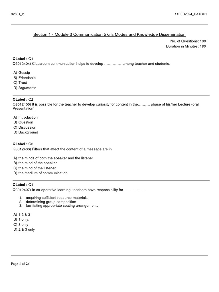 A036503 - Module3 - Communication Skills Modes and Knowledge Dissemination - Set1 | PDF ...
