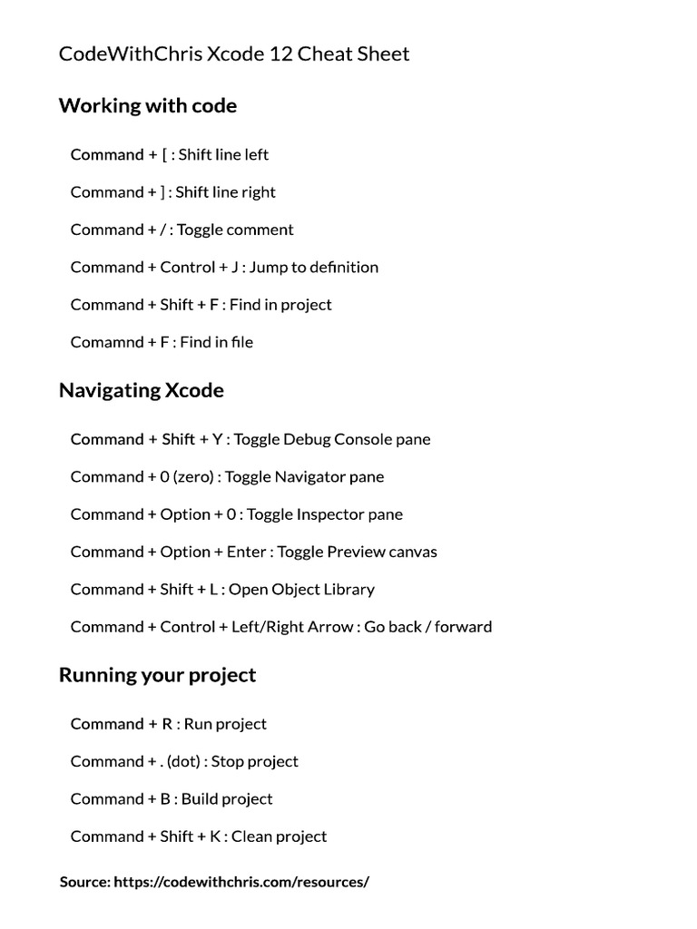 CWC Xcode Cheat Sheet | PDF CWC Xcode Cheat Sheet | PDF