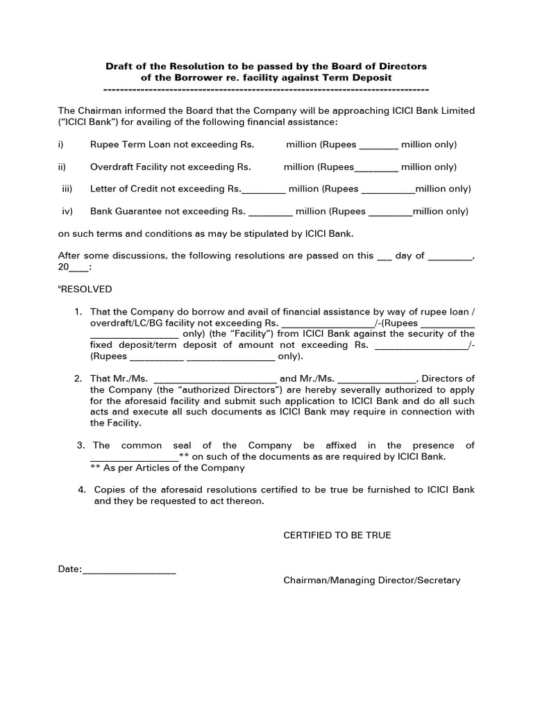 Annexure G - Format of Board Resolution | PDF