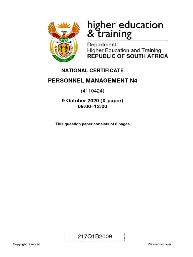 N4 Personnel Management November 2020 | PDF | Human Resources | Recruitment