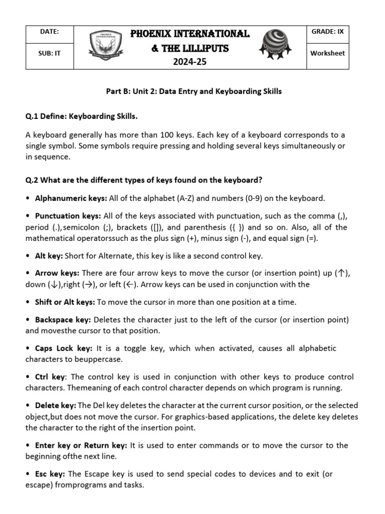 Grd-IX - Chp2. Data Entry & Keyboarding Skills | PDF | Computer Keyboard | Cursor (User Interface)