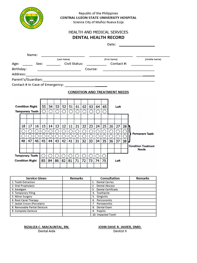 Dental Health Record | PDF | Dentistry | Dentist