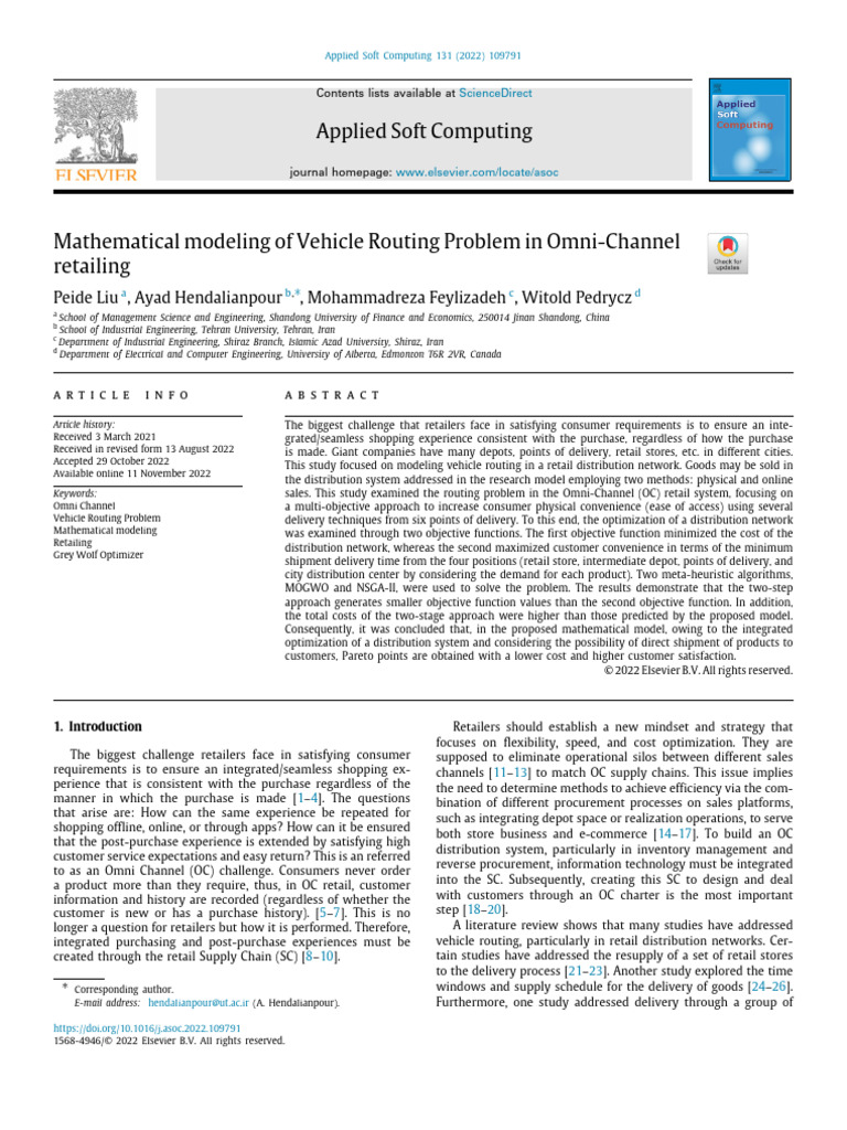 Mathematical Modeling of Vehicle Routing Problem in Omni-Channel | PDF ...