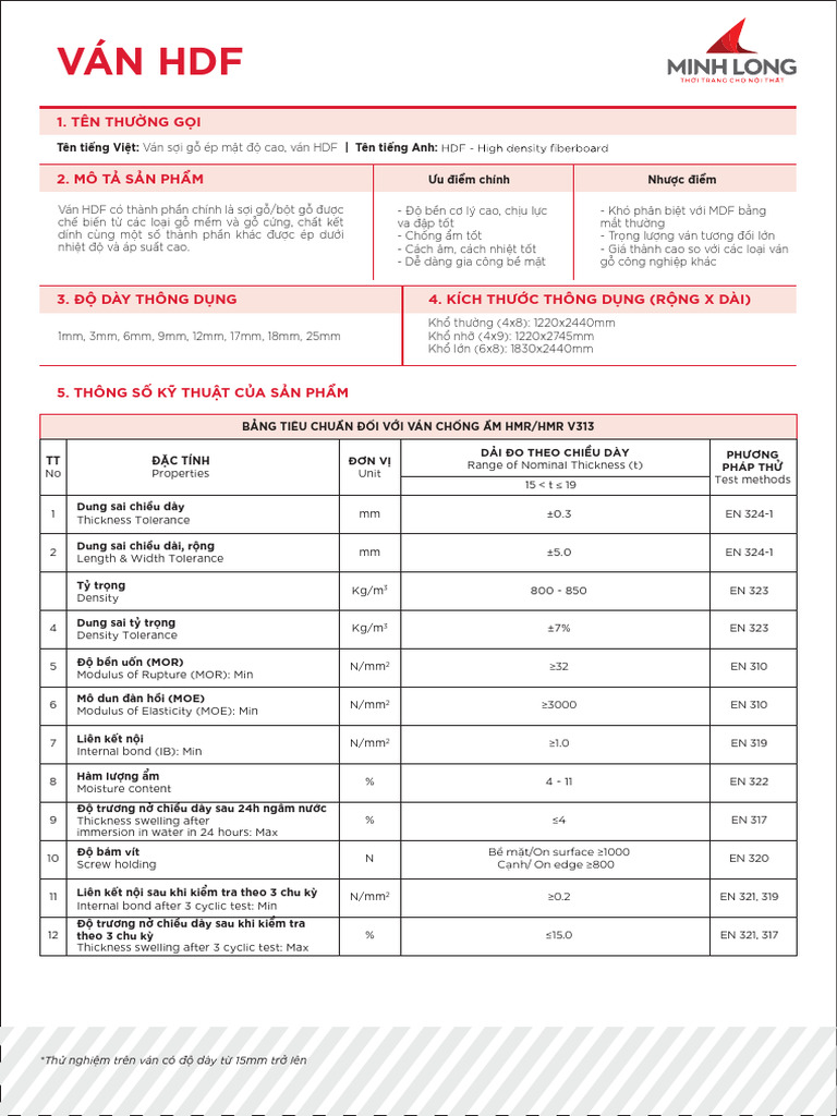 TDS HDF Board - Minh Long | PDF