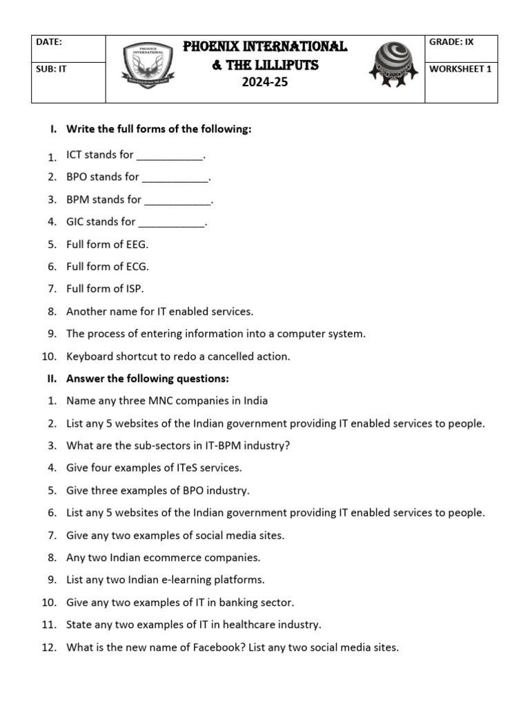 Cbse Grade IX IT 402: Part B: Unit I & II Worksheet | PDF | Computer Keyboard | Outsourcing