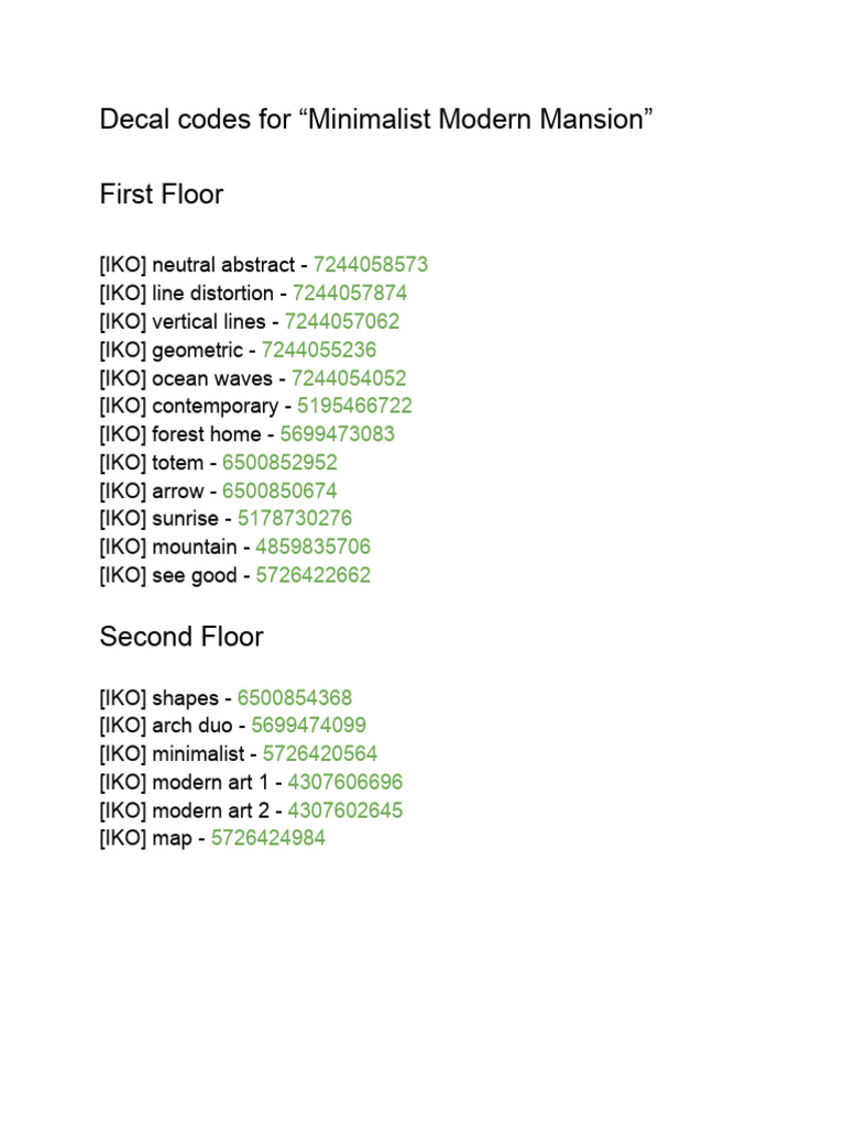 Copia de Decal Codes For "Minimalist Modern Mansion" | PDF