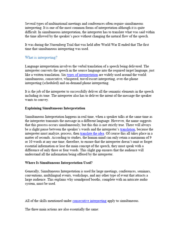 Simultaneous Interpretation | PDF | Language Interpretation | Translations
