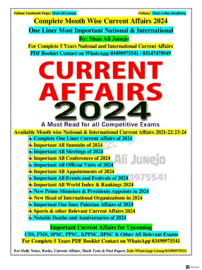 2024 Jan To June Current Affairs by Shan Ali Junejo 03490975541 | PDF