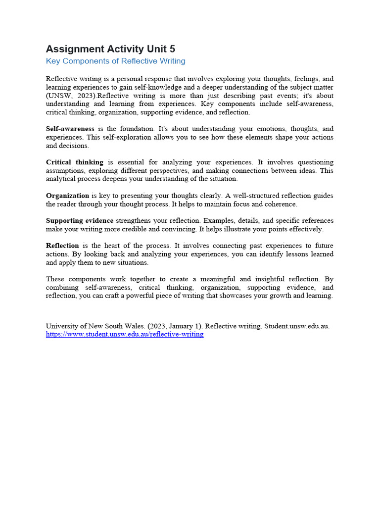 Key Components of Reflective Writing | PDF | Thought | Emotional ...