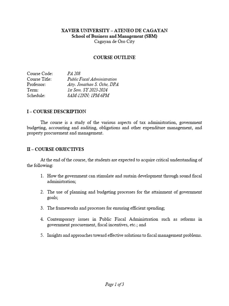 Course Outline | PDF | Public Finance | Public Sphere