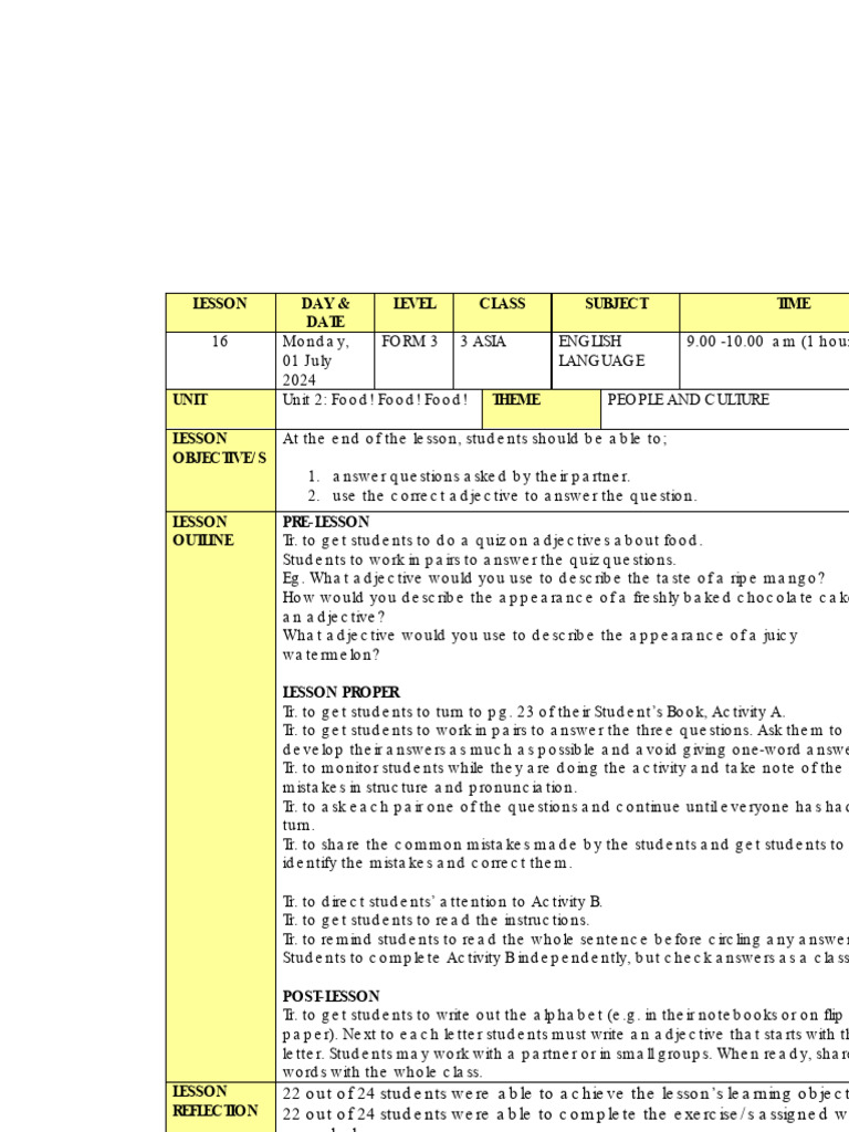 RPH Week 16 | PDF | Lesson Plan | Learning