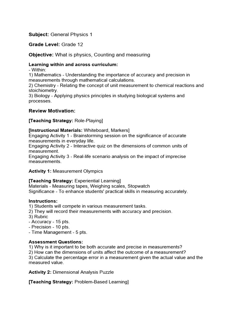 Lesson - Plan Gen. Phy. 1 Module 1 | PDF