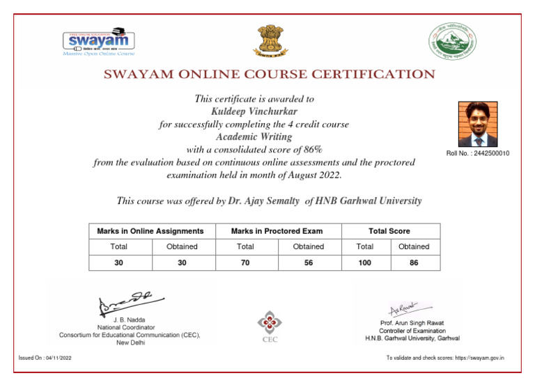 Swayam Certificate | PDF Swayam Certificate | PDF