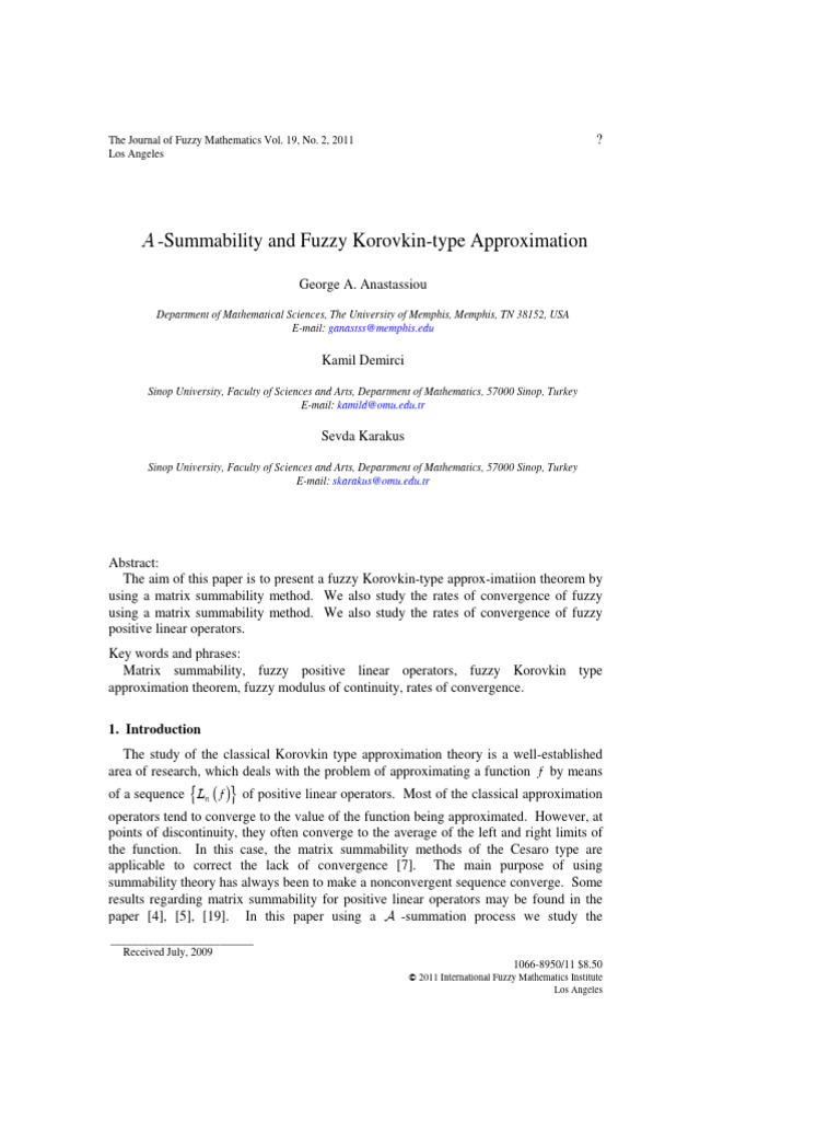 A-Summability and Fuzzy Korovkin-Type Approximation | PDF | Sequence | Limit (Mathematics)