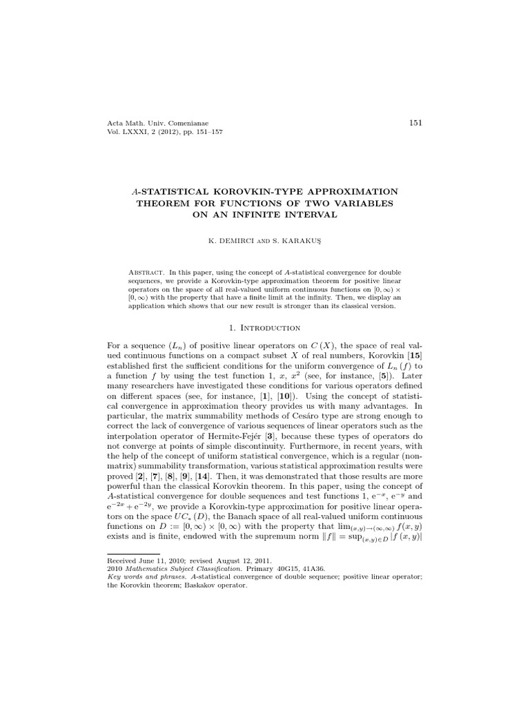 A-Statistical Korovkin Type Approximation Theorem For Function of Two Variables On An Infinite ...