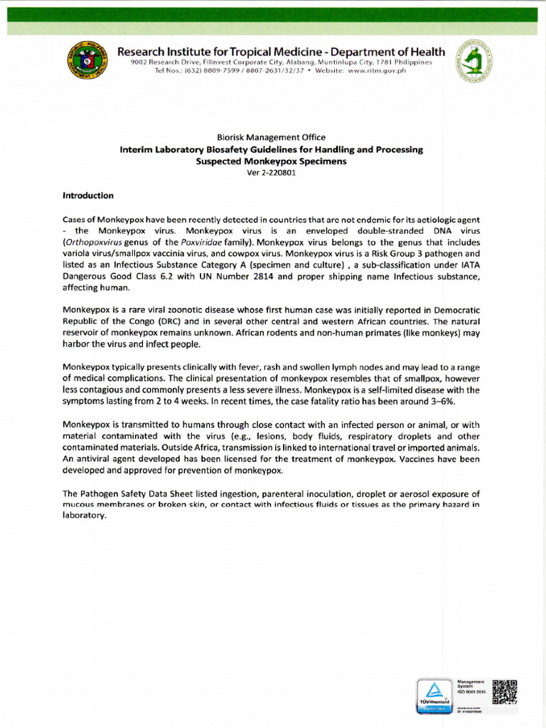 Interim Biosafety-Guidelines Monkeypox BRMO Ver2 | PDF