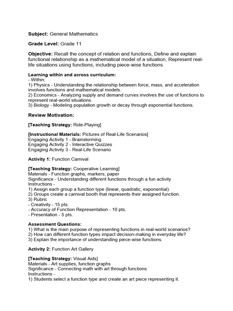 lesson plan gen math module 1 | PDF