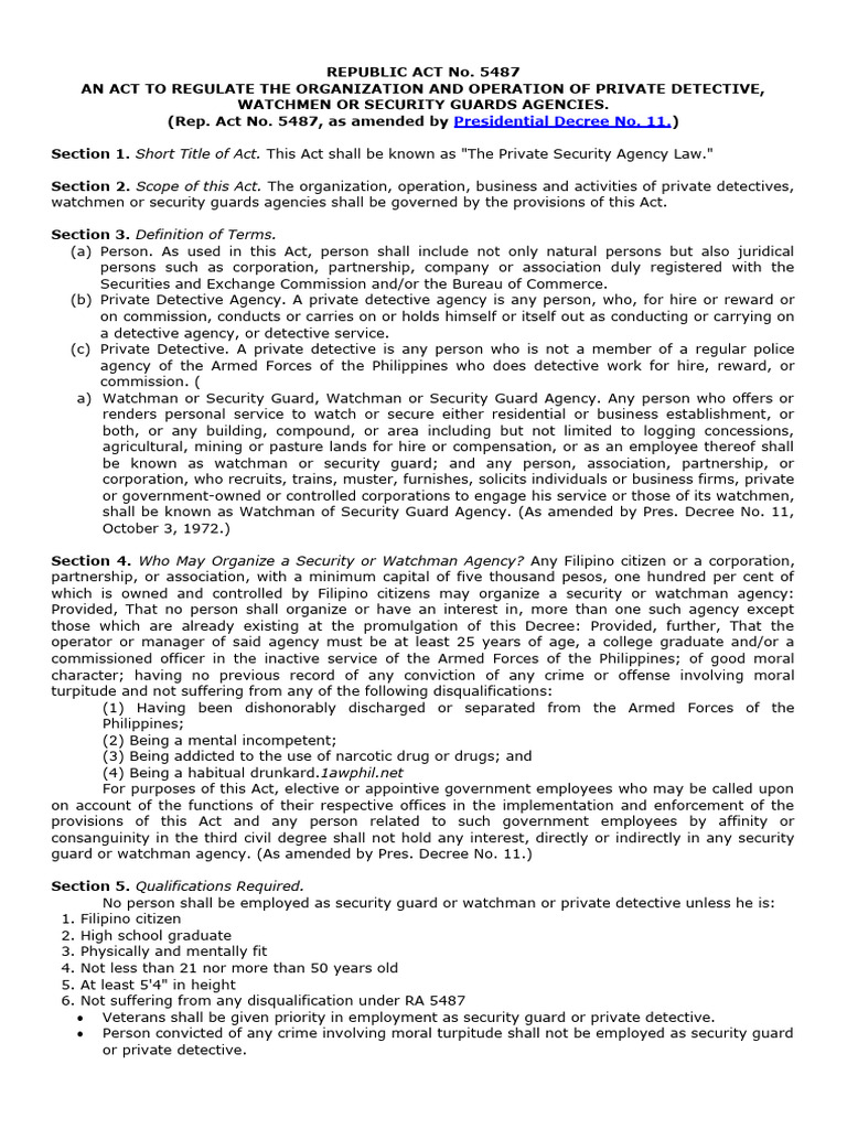 Ra 5487 | PDF | Security Guard | Police