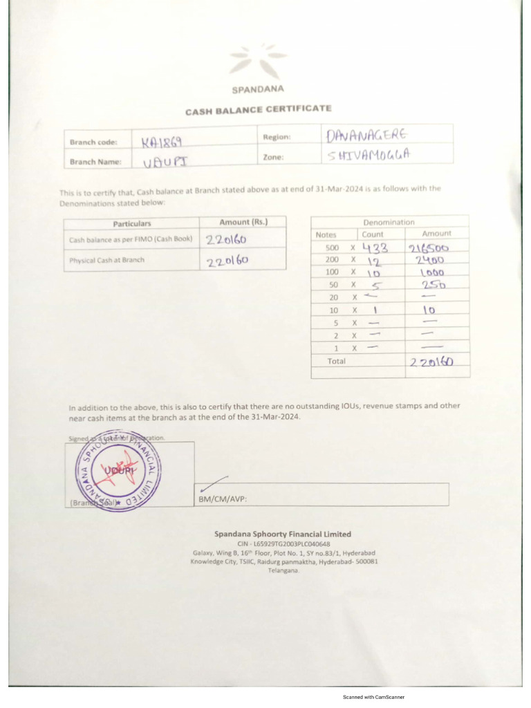 July Month Closing Balance Certificate | PDF