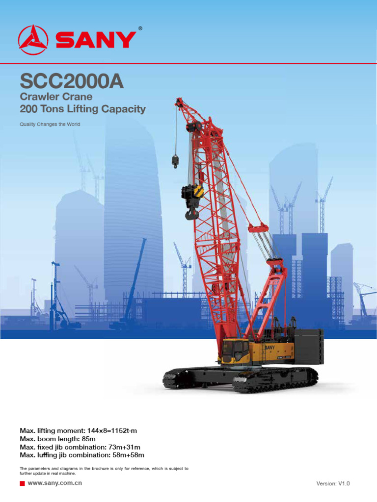 SCC2000A Crawler Crane Specs 200T | PDF | Crane (Machine) | Engines
