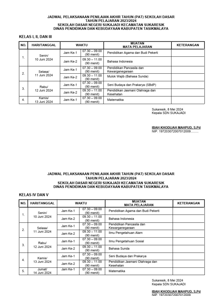 Jadwal Pat 2024 | PDF