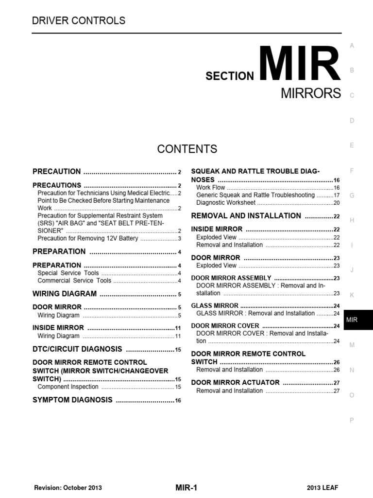 2013 Nissan Leaf - Mirrors (Section MIR) | PDF | Airbag | Artificial Cardiac Pacemaker