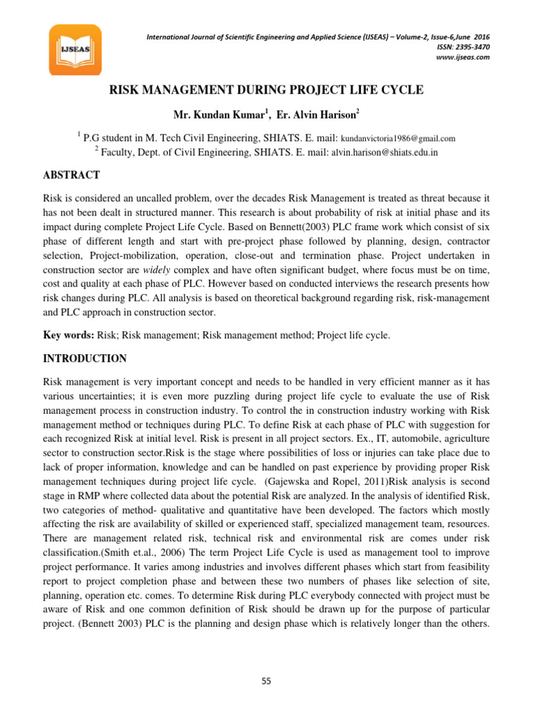 Risk Management in Project Life Cycle | PDF | Risk | Risk Management