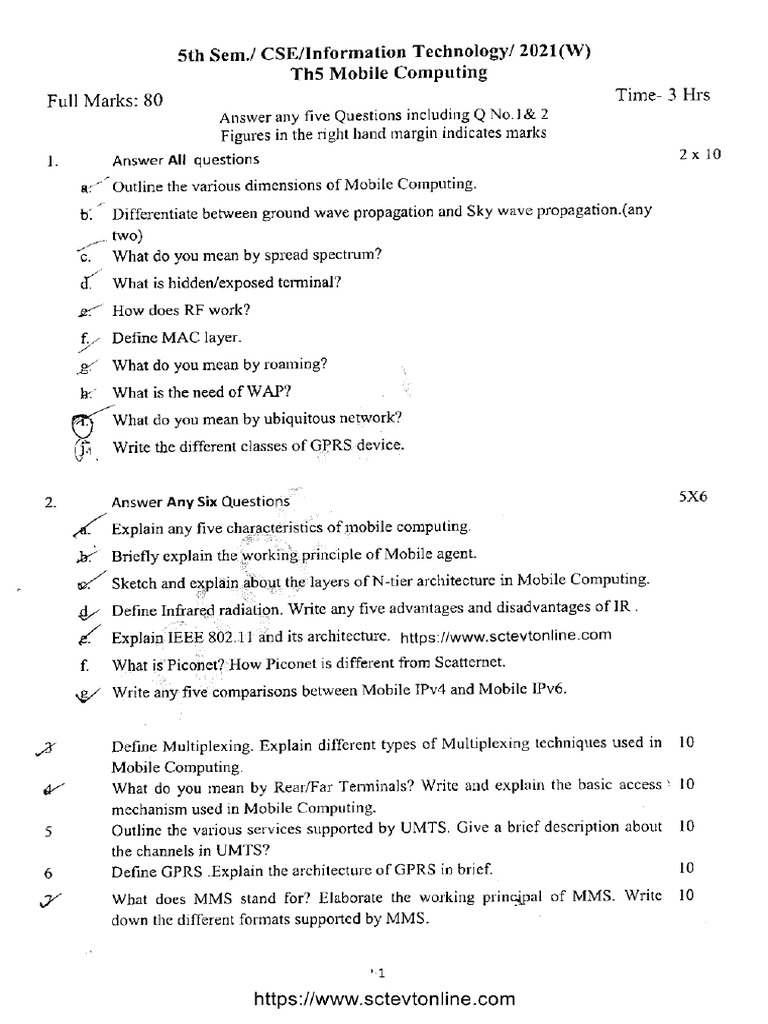 Cse It 5 Sem Mobile Computing Winter 2021 | PDF