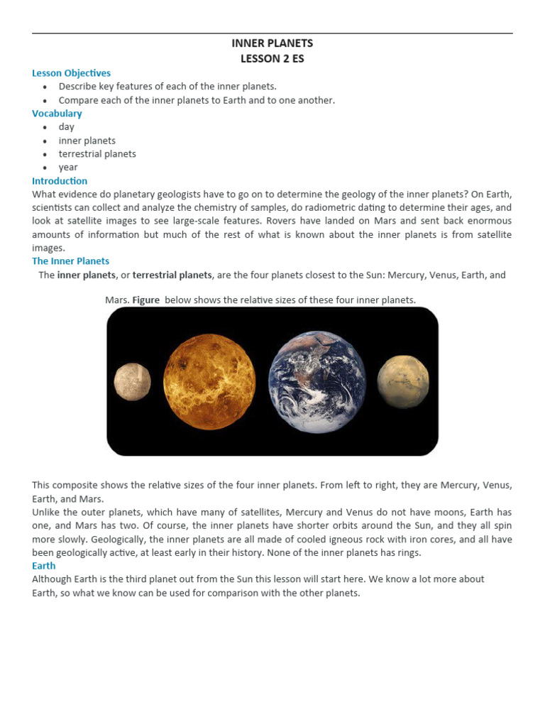 INNER-PLANETS-LESSON-2 | PDF | Mars | Venus