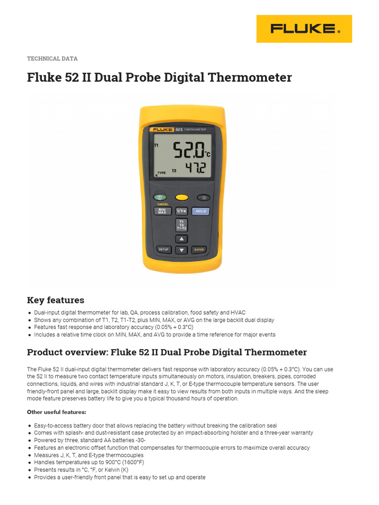 Fluke 52 II Dual Input | PDF | Thermocouple | Thermometer