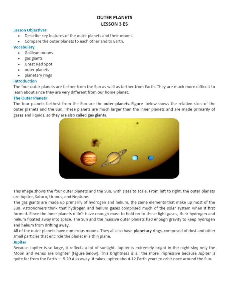 Outer Planets LESSON 3 | PDF | Jupiter | Saturn