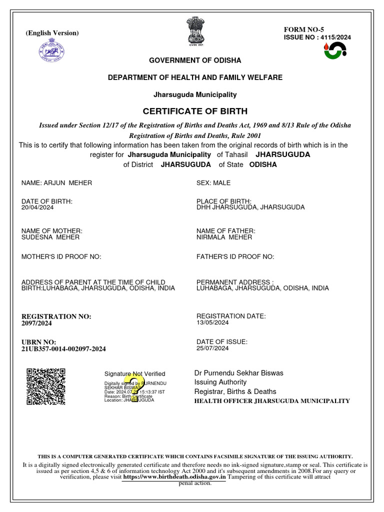 2097 2024 Certificate | PDF | Birth Certificate | Authentication