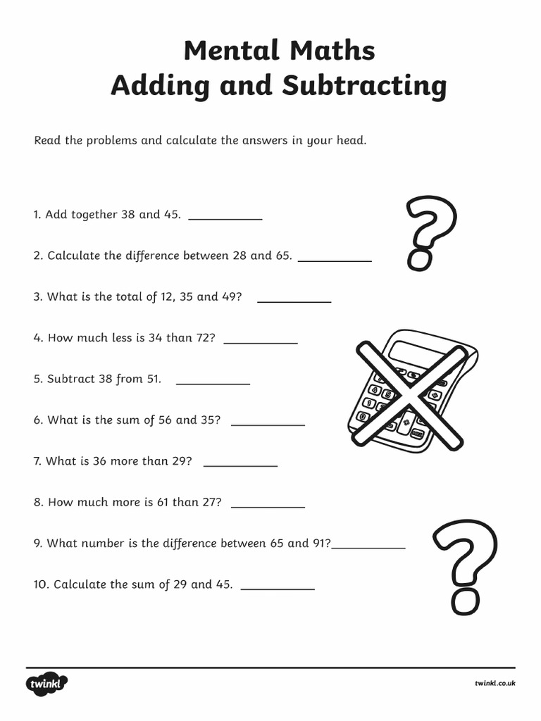 T N 4663 Mental Maths Addition and Subtraction Activity Sheets Ver 1 | PDF