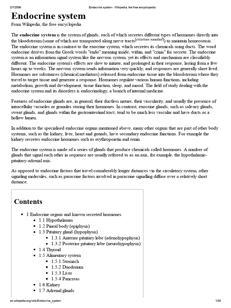 Endocrine System - Wikipedia, The Free Encyclopedia | PDF | Endocrine ...
