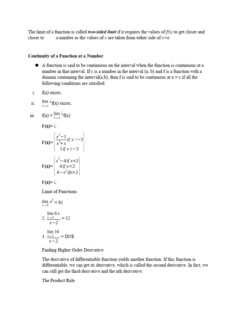 Reviewer Basic Cal Pdf Derivative Function Mathematics