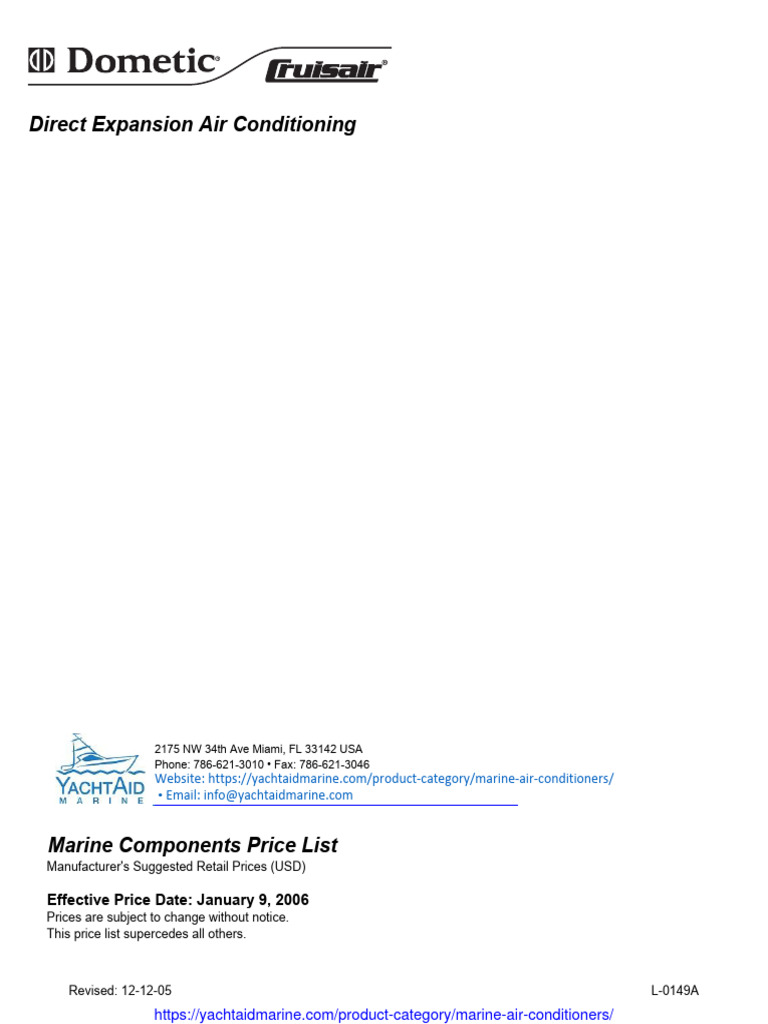 Dometic - Cruisair - Air Conditioners - Price List - 2006 | PDF | Air ...