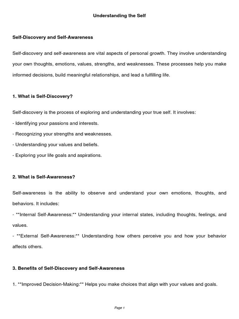 Self_Discovery_and_Self_Awareness_Handout | PDF | Self Awareness | Thought