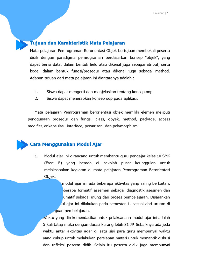 Modul Ajar Pemrograman Berorientasi Objek | PDF