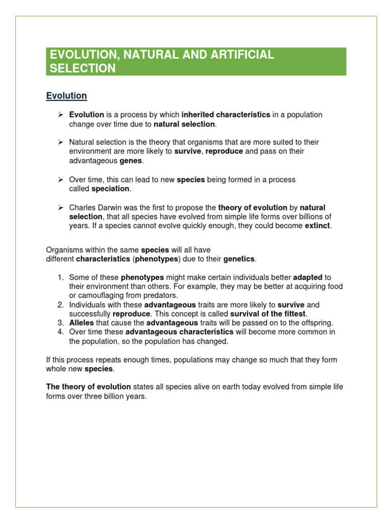 Evolution, Natural and Artificial Selection - 240806 - 182935 | PDF ...