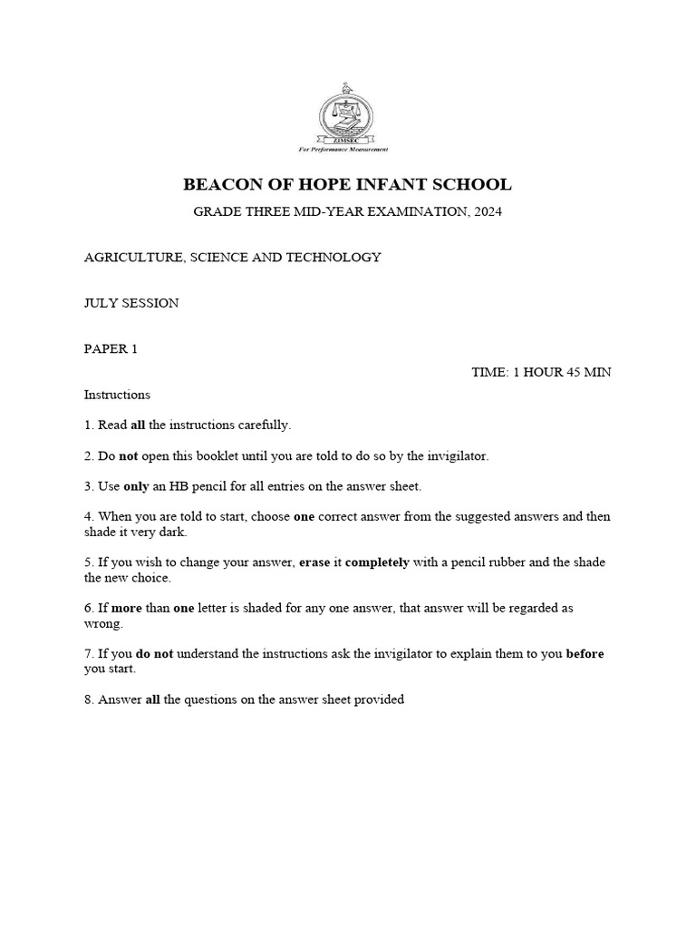 Grade 3 Paper 1 Agriculture Science Technology p1 | PDF | Input/Output