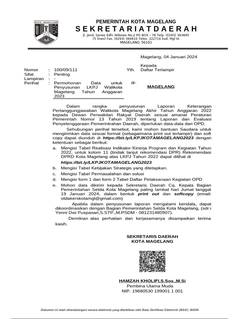 Permohonan Data LKPJ TA 2023 | PDF