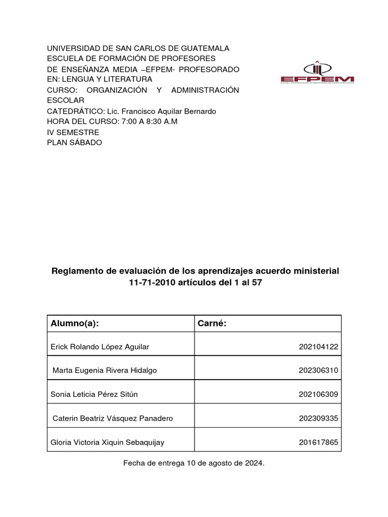 Reglamento de Evaluación de Los Aprendizajes Acuerdo Ministerial 11-71-2010 | PDF | Evaluación ...