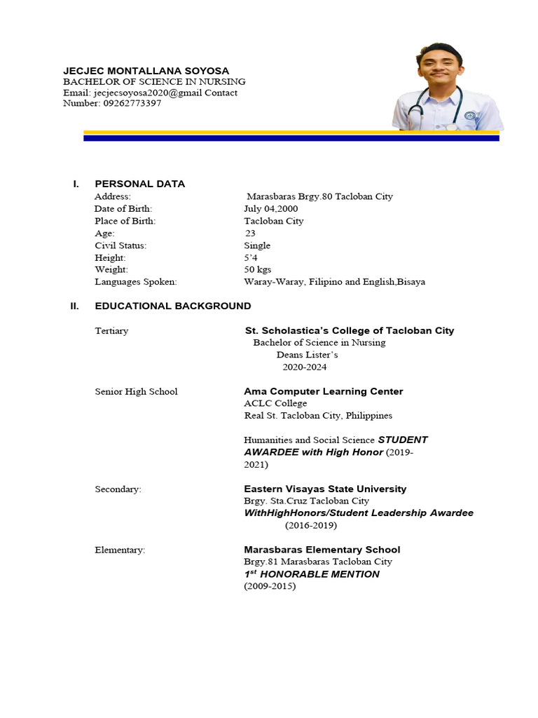 Jecjec Soyosa Nursing CV & Skills | PDF | Health Care