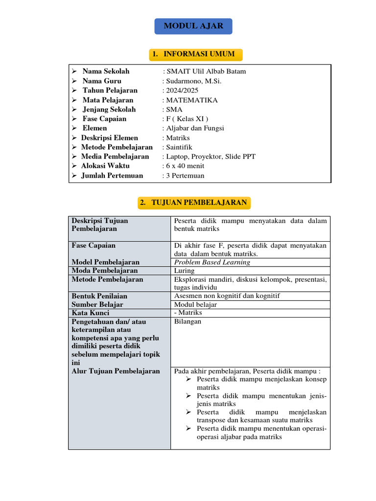 Modul Ajar Fase F Matriks | PDF | Karier & Perkembangan