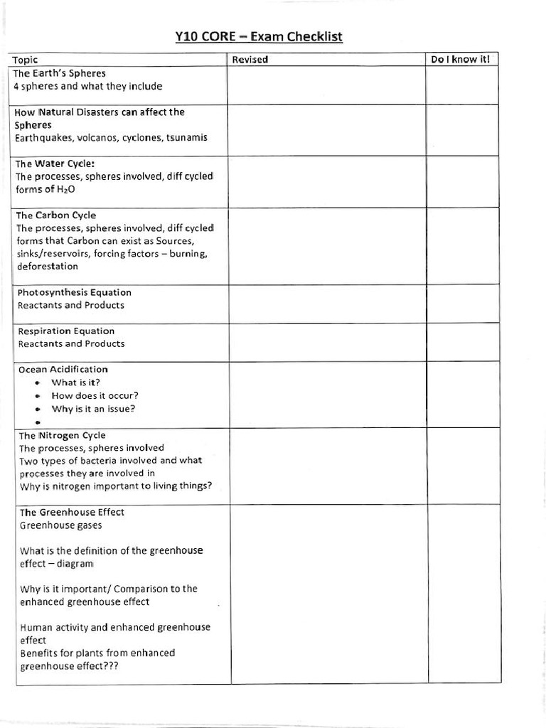 Y10 Earth Science Exam Guide | PDF | Climate Change | Earth