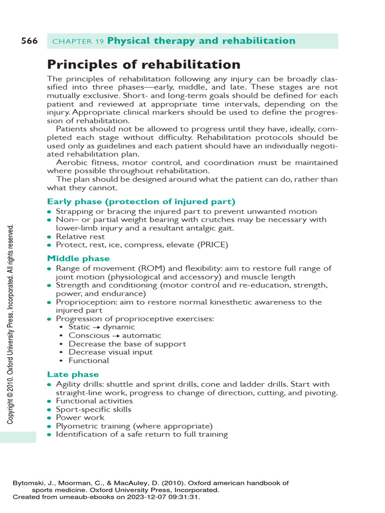 Oxford American Handbook of Sports Medicine (19 Physical Therapy and ...