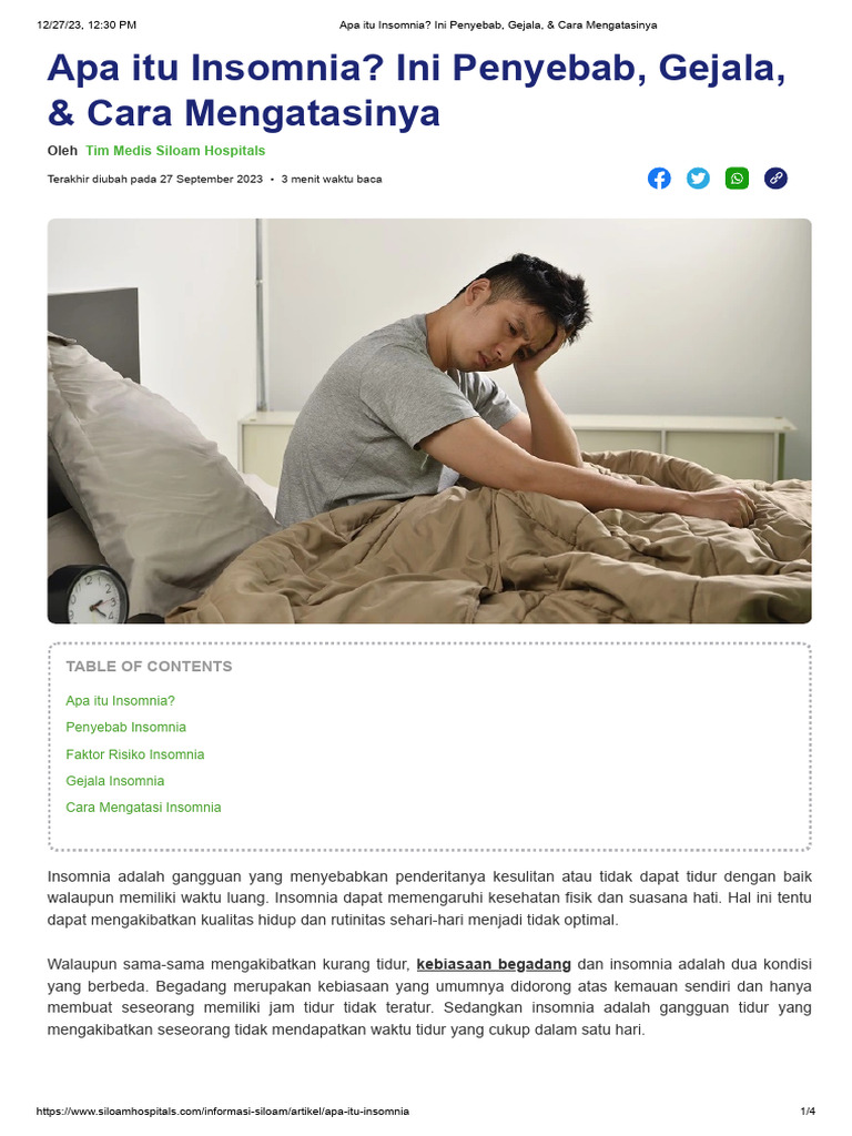 Apa Itu Insomnia - Ini Penyebab, Gejala, & Cara Mengatasinya | PDF