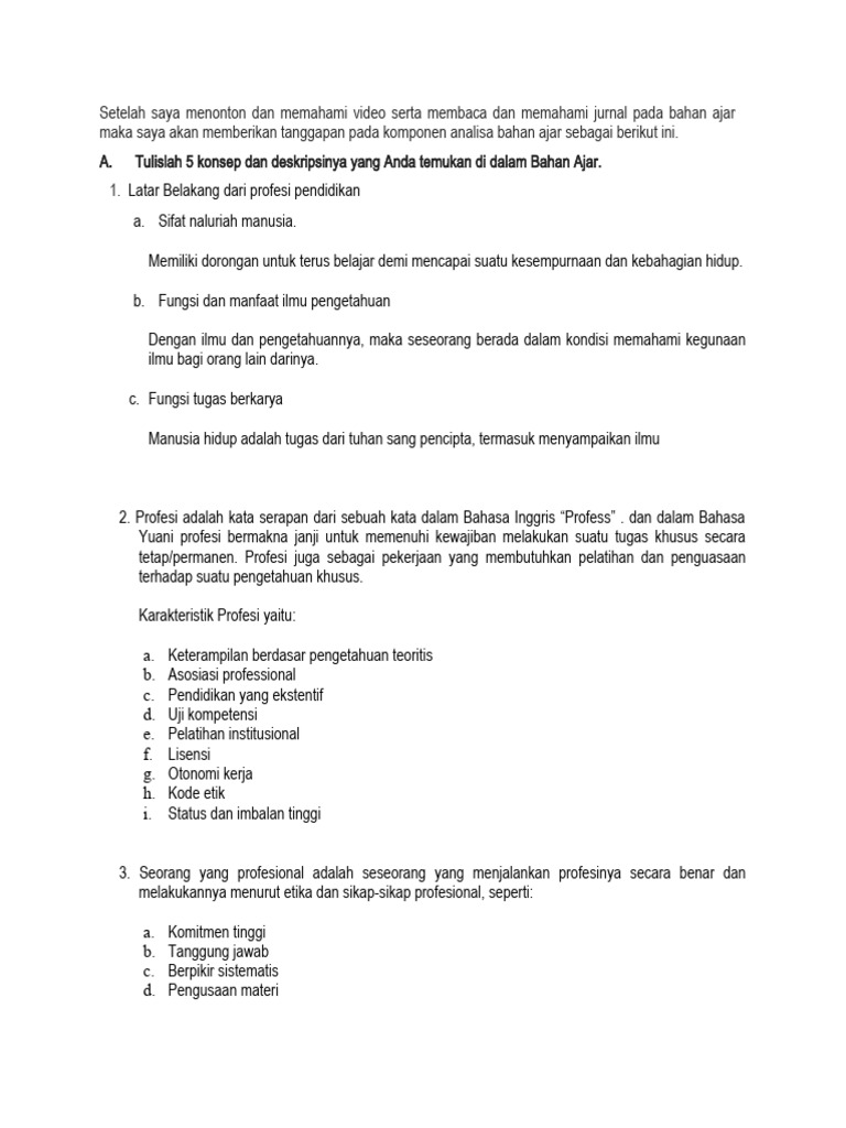 Analisa Bahan Ajar Modul Pengembangan Profesi Guru KB 1 | PDF