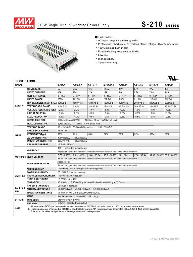 S 210 Spec | PDF | Electrical Engineering | Electricity